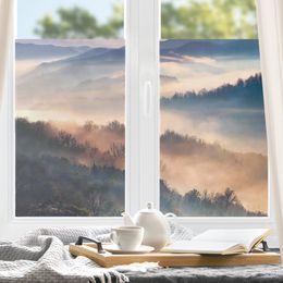 Bilderwelten Fensterfolie Wald Motiv Sichtschutz beige - Nebel bei Sonnenuntergang - B&auml;ume Wohnzimmer Schlafzimmer K&uuml;che