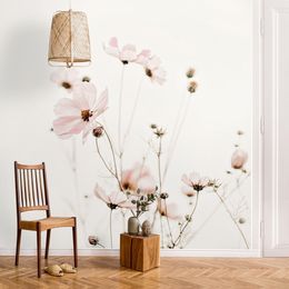 Fototapete Cosmea in zarten Cremet&ouml;nen - Vliestapete nach Ma&szlig; Blumen Floral Landhausstil Wohnzimmer Schlafzimmer Bad Badezimmer K&uuml;che Flur Esszimmer