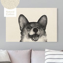 Leinwandbild Illustration Hund Corgi Wei&szlig; Schwarz Malerei