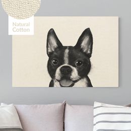 Bilderwelten Leinwandbild - Querformat Illustration Hund Boston Schwarz Wei&szlig; Malerei