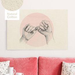 Bilderwelten Leinwandbild - Querformat Illustration H&auml;nde Freundschaft Kreis Rosa Wei&szlig;
