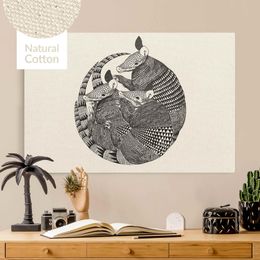 Bilderwelten Leinwandbild - Querformat Illustration G&uuml;rteltiere Schwarz Wei&szlig; Muster