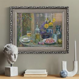 Gerahmtes Leinwandbild Henri Le Sidaner - Gelbe Dahlien