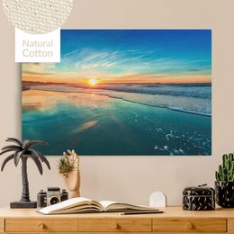 Bilderwelten Leinwandbild - Querformat Romantischer Sonnenuntergang am Meer
