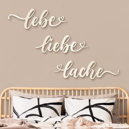 Bilderwelten Wanddeko Holz lebe liebe lache Handlettering