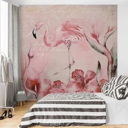 Bilderwelten Fototapete Shabby Chic Collage - Flamingo sebstklebende Tapeten & Vliestapeten inkl. Kleister Schlafzimmer,Wohnzimmer