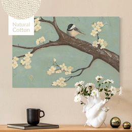 Bilderwelten Leinwandbild - Querformat Meise auf Kirschbaum