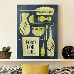 Bilderwelten Leinwandbild K&uuml;che Worte Genuss K&uuml;chenspruch Seelennahrung - Mit Liebe - Leinwanddruck Hochformat - modernes Wandbild S-XXL K&uuml;chenbild