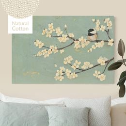 Leinwandbild Blumen Meise auf Kirschast
