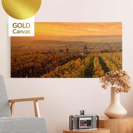 Bilderwelten Leinwandbild Weinplantage bei Sonnenuntergang