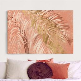 Bilderwelten Leinwandbild Palmenbl&auml;tter Rosa und Gold II