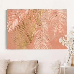 Bilderwelten Leinwandbild Palmenbl&auml;tter Rosa und Gold I