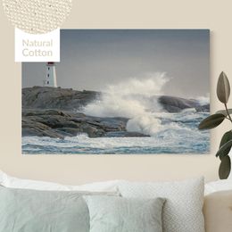 Bilderwelten Leinwandbild - Querformat Sturmwellen am Leuchtturm