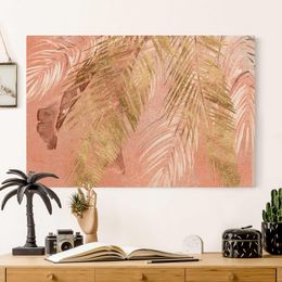 Bilderwelten Leinwandbild Palmenbl&auml;tter Rosa und Gold III