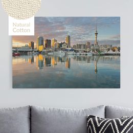 Bilderwelten Leinwandbild - Querformat Auckland Skyline Sonnenuntergang