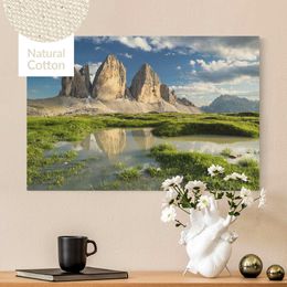 Bilderwelten Leinwandbild - Querformat S&uuml;dtiroler Zinnen und Wasserspiegelung