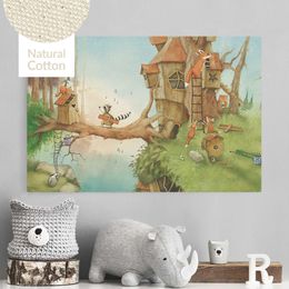 Leinwandbild Kinderzimmer Wassili Waschb&auml;r - Wassili und Familie Fuchs
