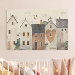 Leinwandbild Aquarell Reihenh&auml;user