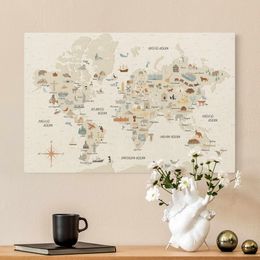 Leinwandbild Weltkarte mit Sehensw&uuml;rdigkeiten