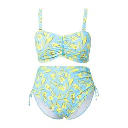 Ulla Popken Bikini Damen Gr&ouml;&szlig;e XL hellblau / limone / khaki