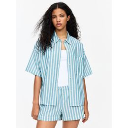 Pull&Bear Pull&Bear Bluse Damen Gr&ouml;&szlig;e M hellblau / wei&szlig;
