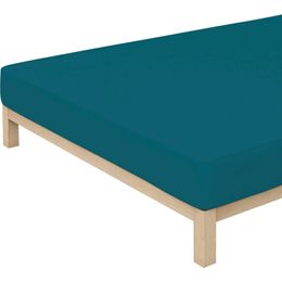 Spannbettlaken Schlafgut, blau, Mako-Zwirn-Jersey, Obermaterial: 95% Baumwolle, 5% Elasthan, Bettlaken, "Premium", Zero Waste Verpackung, PREMIUM