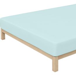 Spannbettlaken Schlafgut, blau, Mako-Zwirn-Jersey, Obermaterial: 95% Baumwolle, 5% Elasthan, Bettlaken, "Premium", Zero Waste Verpackung, PREMIUM