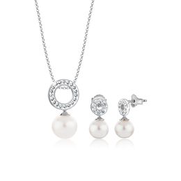 NENALINA Damen Schmuckset "Kreis Kristalle Perlen 925 Silber", onesize, silber, Silber 925 (Sterlingsilber), Schmuck_Sets