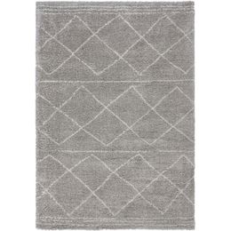 Hochflor-Teppich FLAIR RUGS, B:120cm H:30mm L:170cm, grau, Kunstfaser, Teppiche, "Kush Berber", geometrisches Muster, im Boho Look