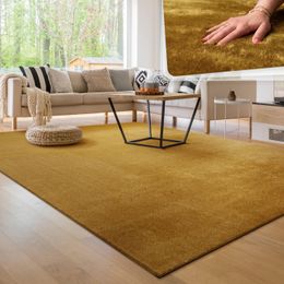Teppich Paco Home, B:160cm H:14mm L:220cm, gelb, Polyester, Wohnzimmer, Teppiche, "Cadiz 630", Uni-Farben, besonders weich, waschbar, auch als L&auml;ufer