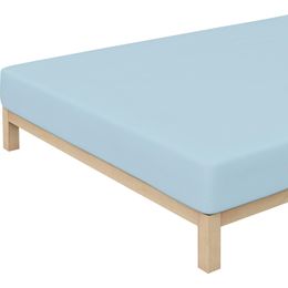 Spannbettlaken Schlafgut, blau, Mako-Zwirn-Jersey, Obermaterial: 95% Baumwolle, 5% Elasthan, Bettlaken, "Premium", Zero Waste Verpackung, PREMIUM