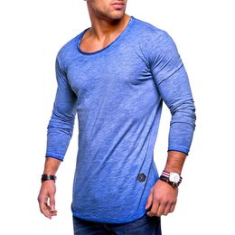 behype Herren Langarmshirt "Dust L/S", blau, Gr. S, unifarben, 100% Baumwolle, Shirts, mit weitem Halsausschnitt