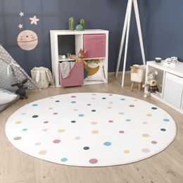 Kinderteppich Paco Home, H:12mm &Oslash;:100cm, bunt, Polyester, Teppiche, "Niloya 364", Spielteppich, Kurzflor, bedruckt, gepunktet, waschbar
