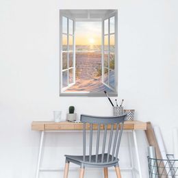 Poster Reinders, B:61cm H:91,5cm T:0,1cm, beige, Holzwerkstoff, Bilder, "Sonnenuntergang durch das Fenster"