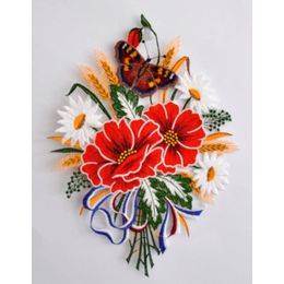 Fensterbild, B:18cm H:34cm, bunt, Stickereien Plauen, Polyester, Fensterbilder, "Herbstblumenstrauß"
