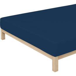 Spannbettlaken Schlafgut, blau, Mako-Zwirn-Jersey, Obermaterial: 95% Baumwolle, 5% Elasthan, Bettlaken, "Premium", Zero Waste Verpackung, PREMIUM