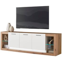 Lowboard Inosign "Brixen, moderner TV-Schrank, Kommode in Eiche Evoke Dekor mit Weiß", eiche evoke, weiß, B:198cm H:49cm T:43cm, FSC-zertifizierter Holzwerkstoff, Sideboards, Metallgriffe, ausreichend Stauraum, vielseitig einsetzbar