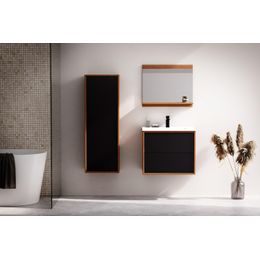 Waschtisch Welltime, B:61cm H:52,2cm T:46,9cm, schwarz, FSC-zertifizierter Holzwerkstoff, Keramik, MDF, Spanplatte, Badezimmer, Waschtische,