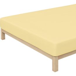 Spannbettlaken Schlafgut, gelb, Mako-Zwirn-Jersey, Obermaterial: 95% Baumwolle, 5% Elasthan, Bettlaken, "Premium", Zero Waste Verpackung, PREMIUM