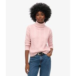 Superdry Damen Rollkragenpullover mit Zopfmuster und &uuml;berschnittenen Schultern Pink - Gr&ouml;&szlig;e: 38 21032275005354PP017