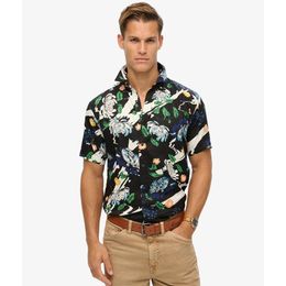 Superdry Herren Schwarz, Wei&szlig; und Blau Kurz&auml;rmeliges Hawaiihemd Bedruckt, Gr&ouml;&szlig;e: M - Gr&ouml;&szlig;e: M 10410090001878RQ002