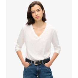 Superdry Damen Lang&auml;rmeliges Jersey-oberteil mit V-ausschnitt Wei&szlig; - Gr&ouml;&szlig;e: 44 210302670009301C025