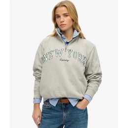 Superdry Damen Athletic Essentials Sweatshirt mit Applikation und Halbrei&szlig;verschluss Grau - Gr&ouml;&szlig;e: 40 210262350070207Q019