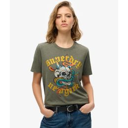 Superdry Damen L&auml;ssiges Neo Trad T-shirt mit Tattoo-print Green - Gr&ouml;&szlig;e: 34 2102421502259E8U028