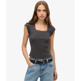 Superdry Damen Essential Kurzarm-t-shirt mit Eckigem Ausschnitt Dunkelgrau - Gr&ouml;&szlig;e: 40 210242200016100Q019