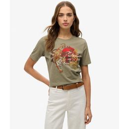 Superdry Damen L&auml;ssiges Vintage Logo Tokyo T-shirt Kaki - Gr&ouml;&szlig;e: 44 2102421502271E8P025