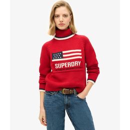 Superdry Damen Americana Strickpullover mit Rollkragen Rot - Gr&ouml;&szlig;e: 40 2103227500606OPI019