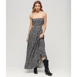 Superdry Damen Maxikleid mit Transparentem R&uuml;ckenausschnitt Schwarz - Gr&ouml;&szlig;e: 44 21442365006145WM025