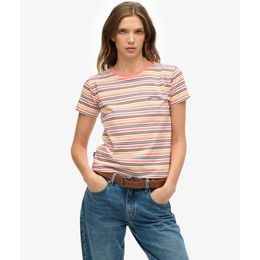 Superdry Damen Orange, Wei&szlig; und Blau Figurbetontes Essential T-Shirt mit Logo Gestreift, Gr&ouml;&szlig;e: 40 2102422000132MRO019