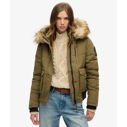 Superdry Damen Gr&uuml;n Everest Bomber-Steppjacke mit Kapuze, Gr&ouml;&szlig;e: 38 2082218500550VD2017
